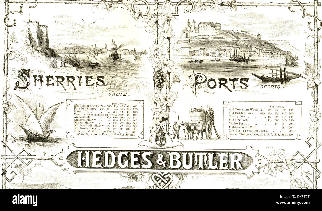 Advertisement for Sherry and Port from Hedges & Butler Stock Photo - Alamy