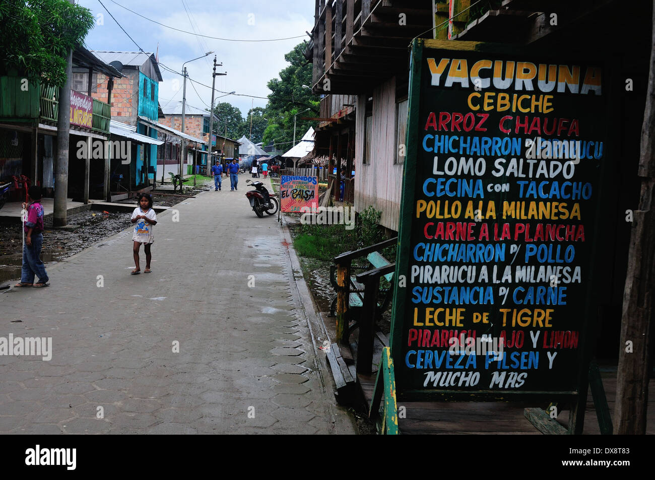 Restaurant sign in SANTA ROSA Island. Department of Loreto .PERU Stock ...