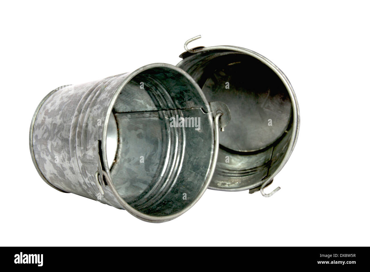 two empty galvanized buckets with metal handles Stock Photo - Alamy