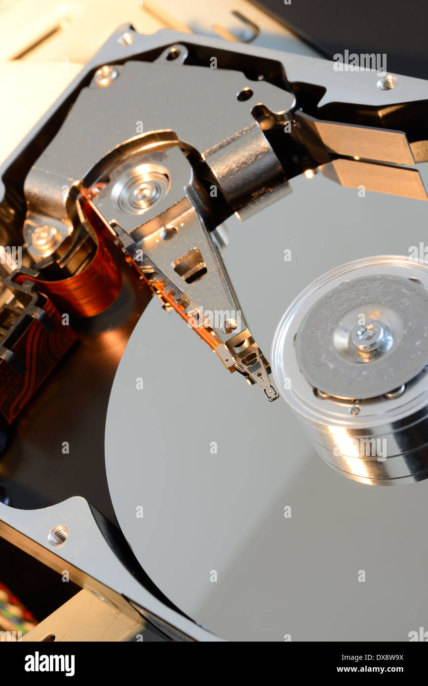 hard disc opened under working with light reflection Stock Photo - Alamy