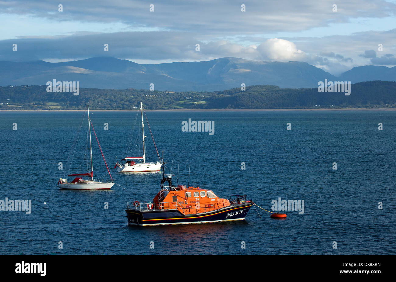 Royal National Lifeboat Institution Lifeboat and sea view from coastal ...