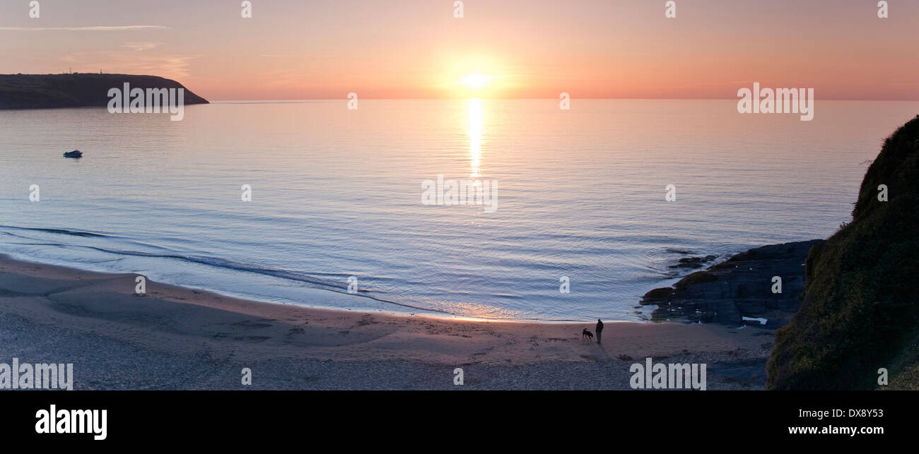 Photograph of summer sunset on the Irish Sea at Tresaith Beach ...