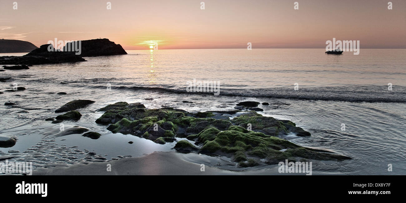 Photograph of summer sunset on the Irish Sea at Tresaith Cardigan Bay ...