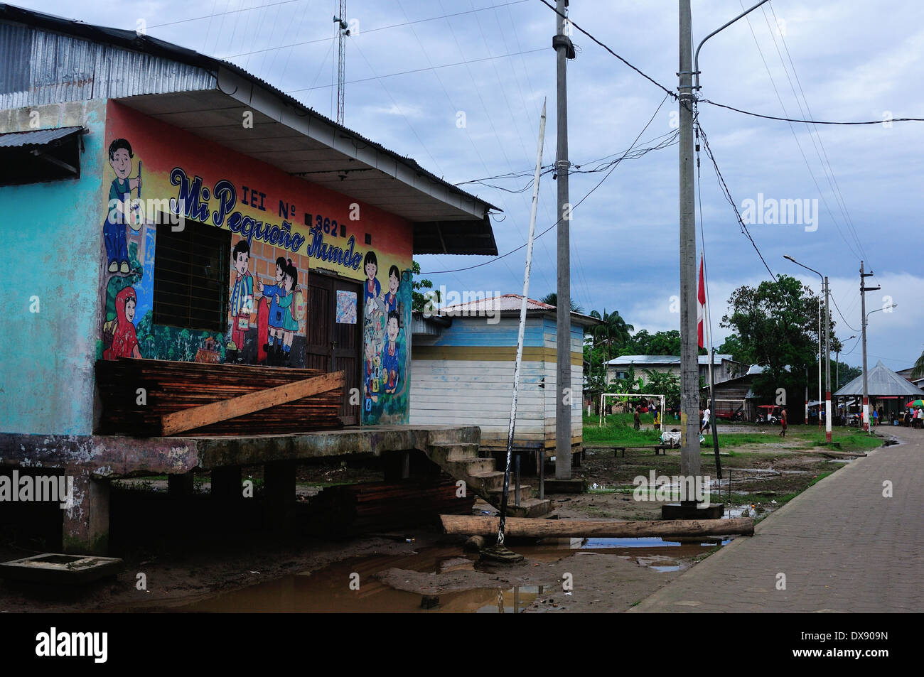 Nursery school in SANTA ROSA Island. Department of Loreto .PERU Stock ...