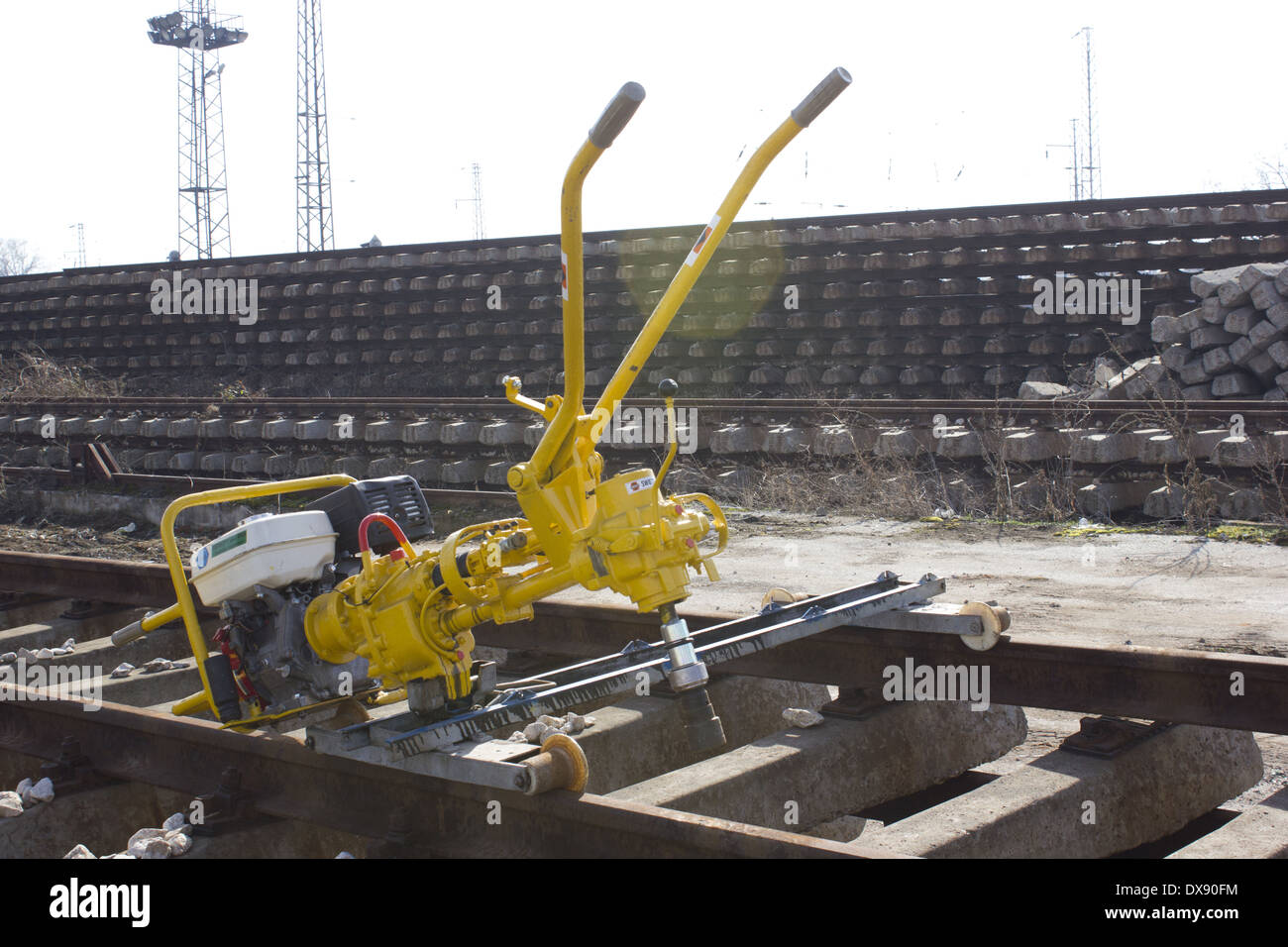 Construction machinery in a railroad construction site Stock Photo - Alamy