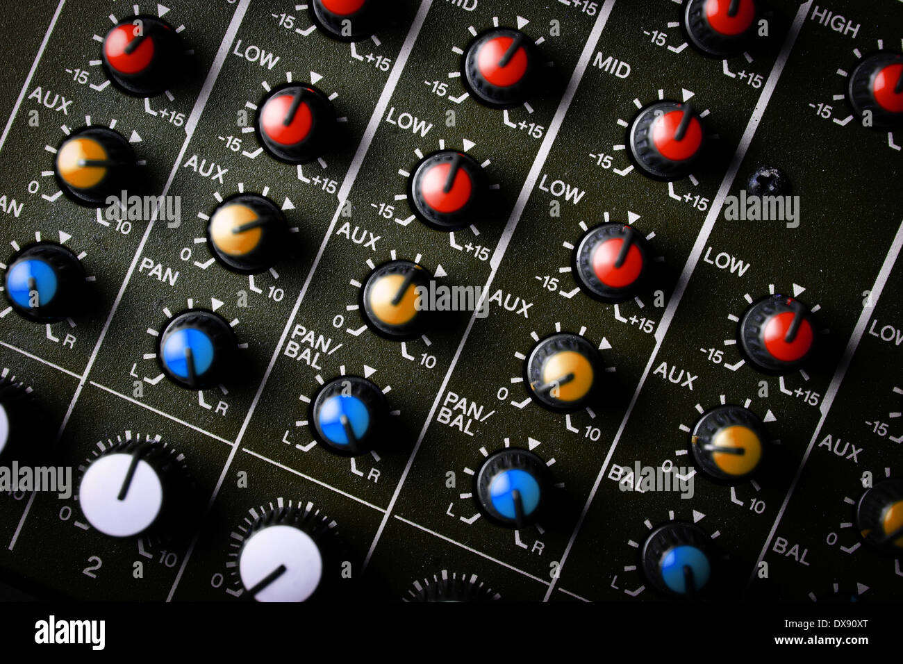 Detail of a music mixer desk with various knobs Stock Photo - Alamy