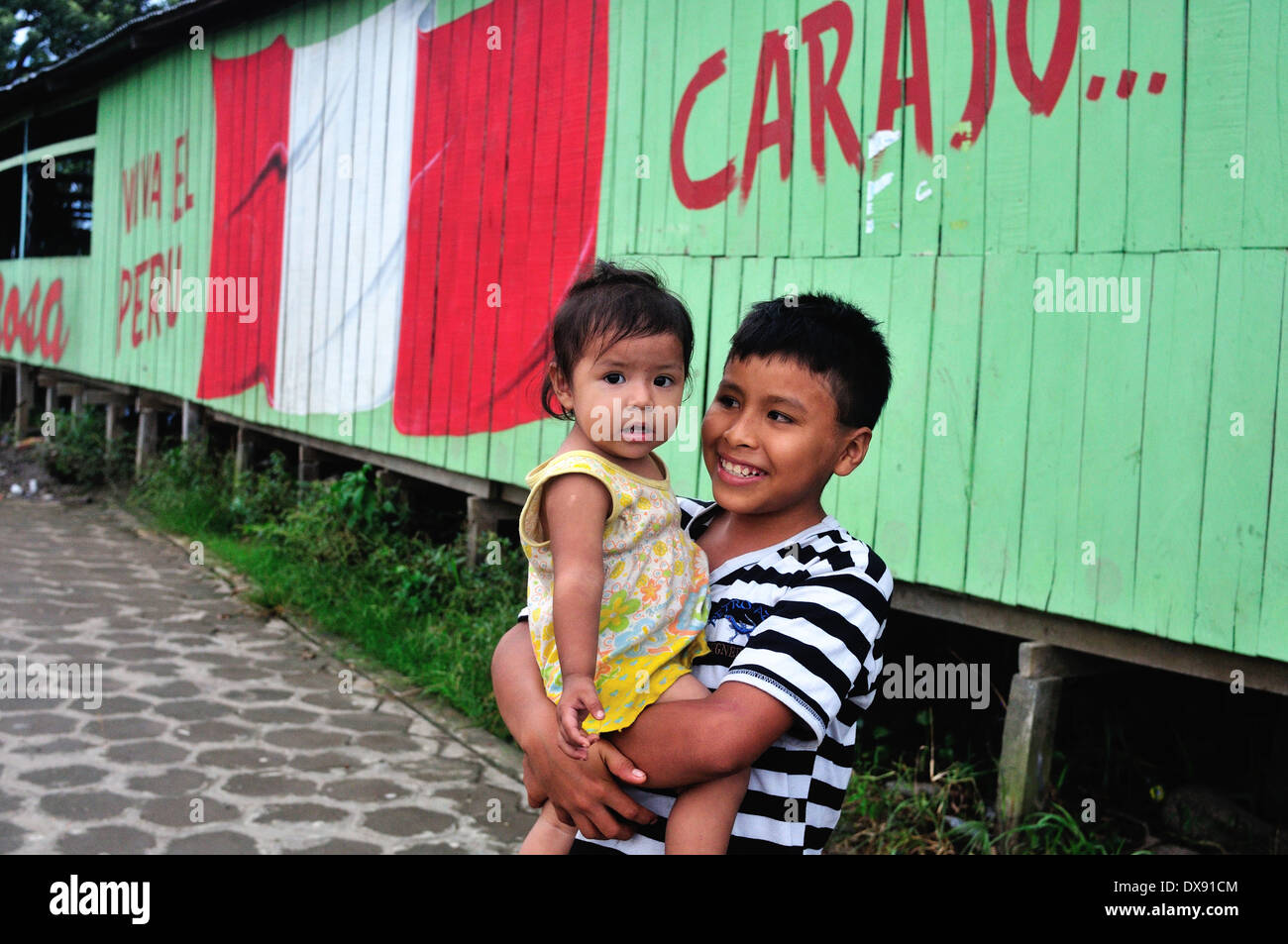 Peruvian Flag - Main street in SANTA ROSA Island . Department of Loreto ...