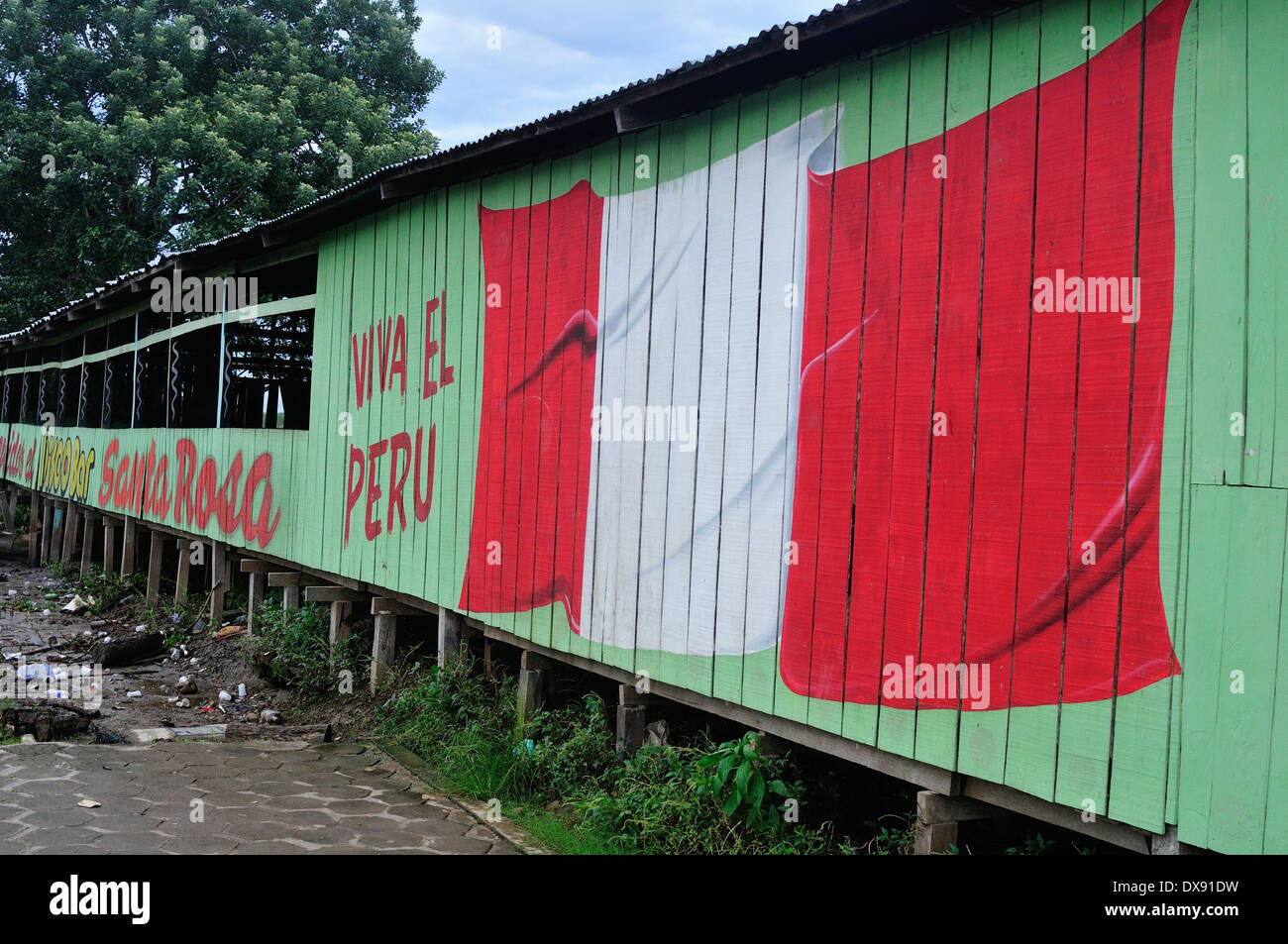 Peruvian Flag - Main street in SANTA ROSA Island . Department of Loreto ...