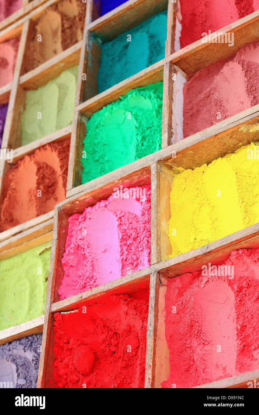 Stall with colorful tika powder for sale at the entrance to the ...