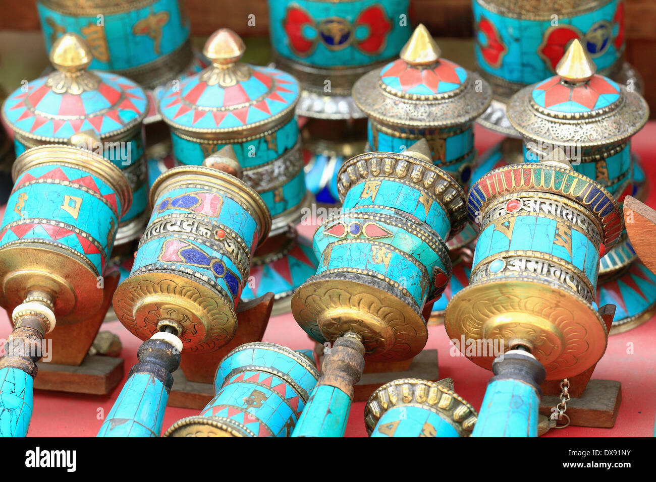 Buddhist prayer wheels selling booth at the entrance to the ...