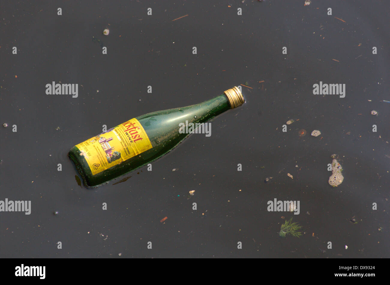 A tonic wine bottle in the River Clyde in Glasgow, Scotland Stock Photo ...