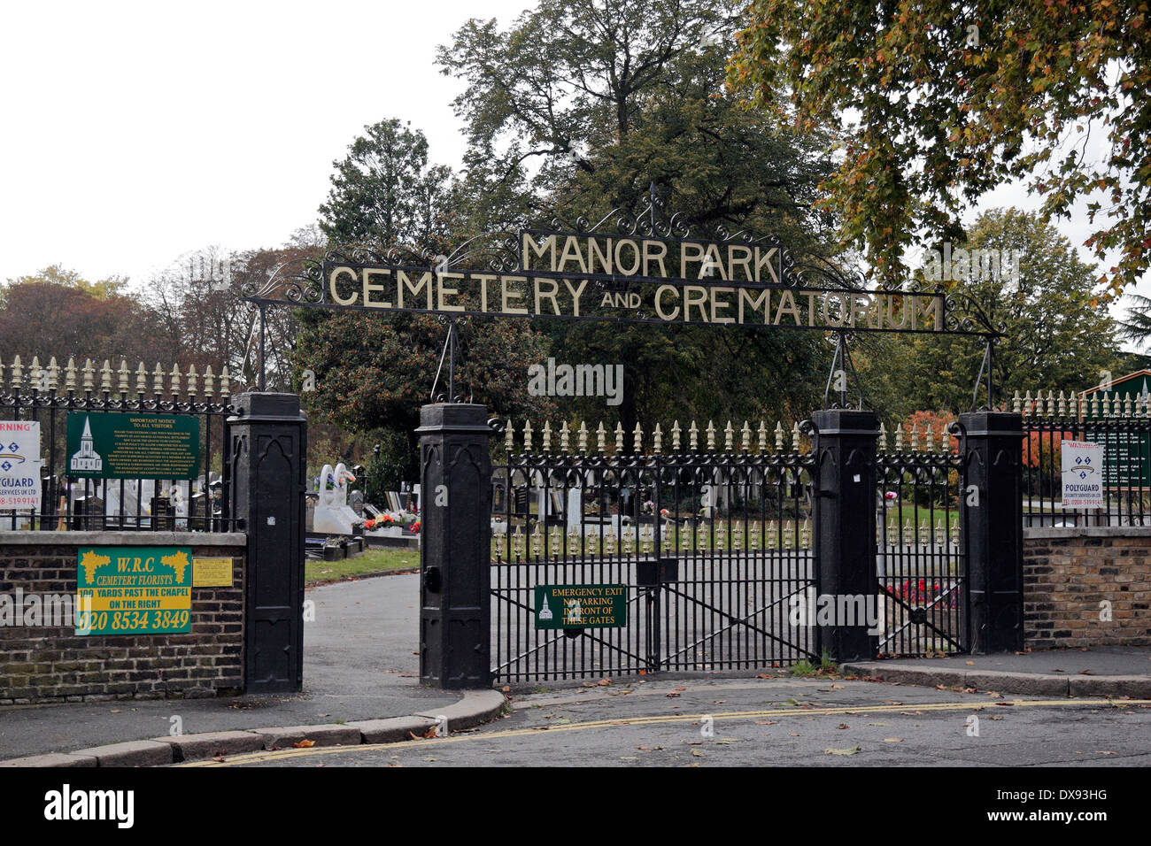 Entrance to Manor Park Cemetery & Crematorium in East London, burial ...