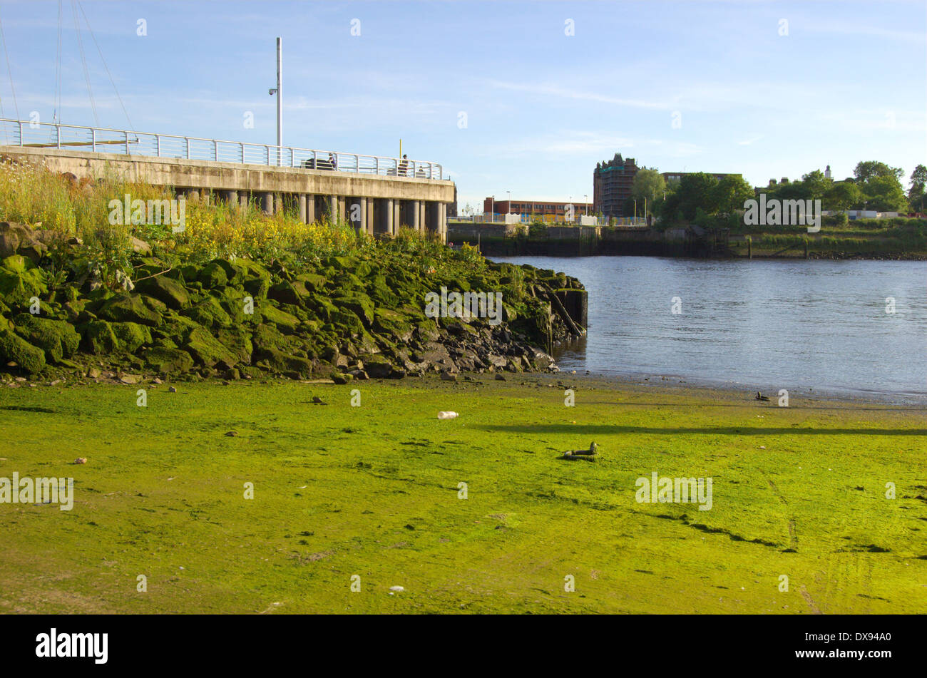 Boat slipway on the River Clyde at the mouth of the River Kelvin in ...