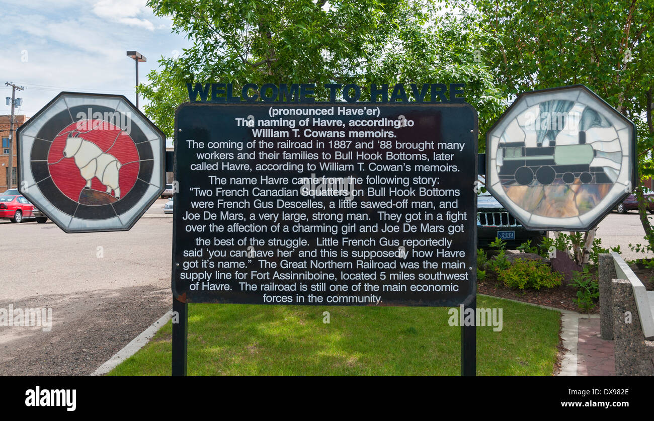 Montana, Havre, historical information sign at railway station Stock ...