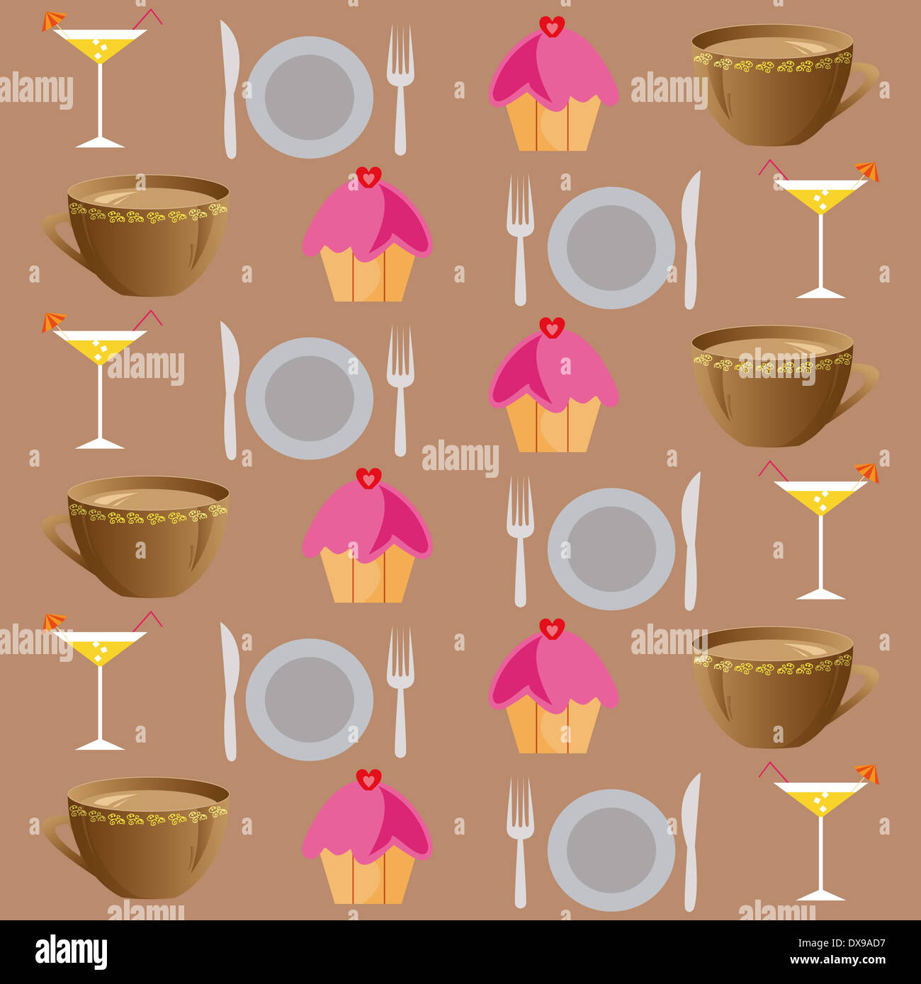 background set of drinks and food on a brown, vector Stock Photo - Alamy