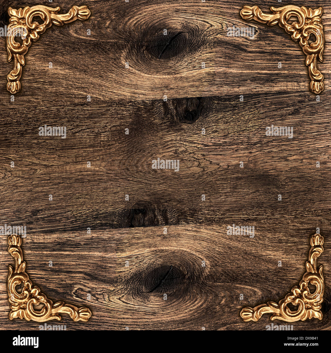 rustic wooden background with golden corner. vintage framework Stock ...