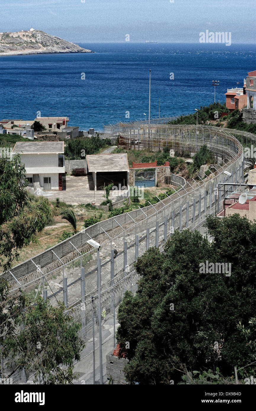 Perimeter fence in Benzu village that separates the Spanish enclave of ...