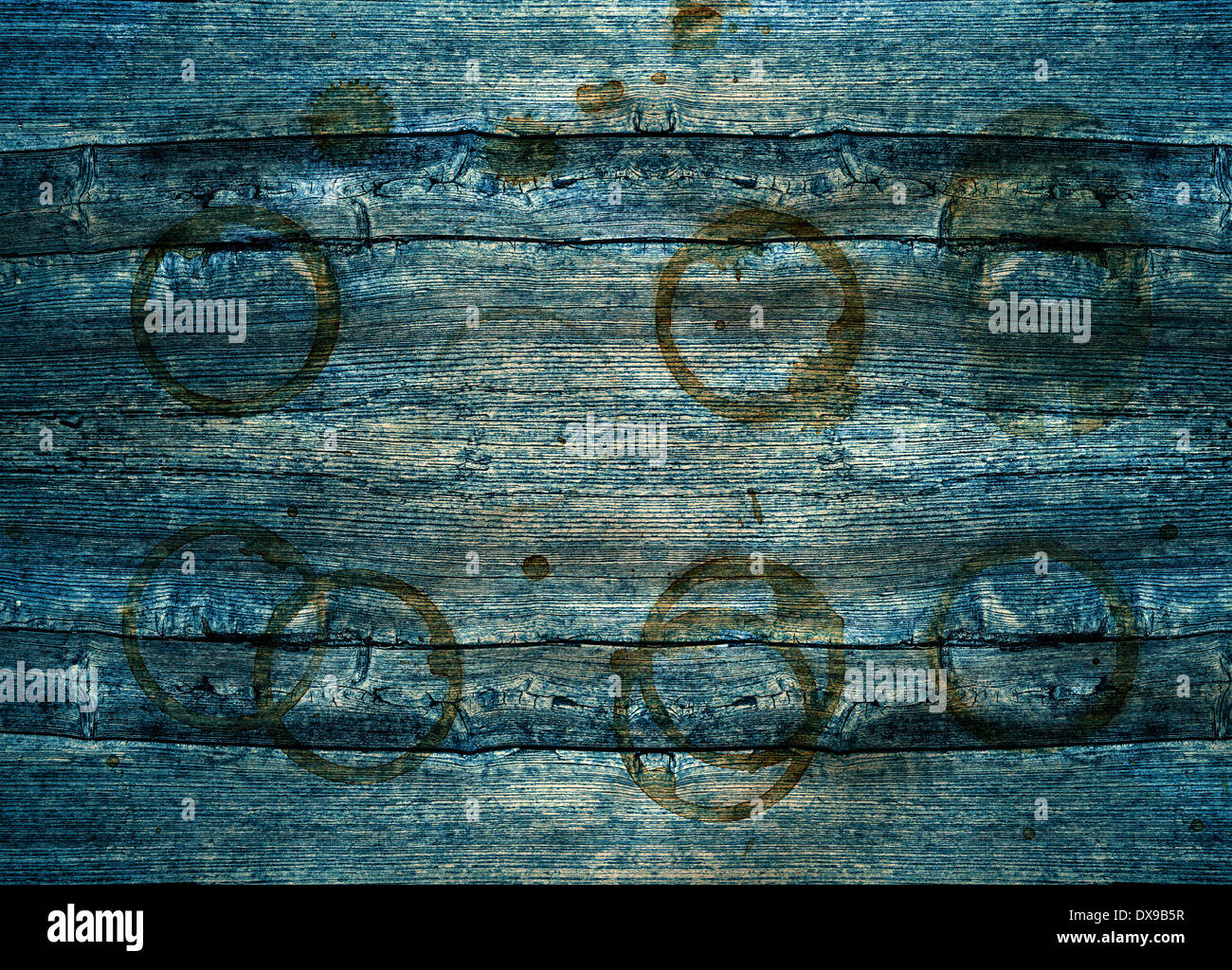 rustic blue wooden background with brown stains Stock Photo - Alamy