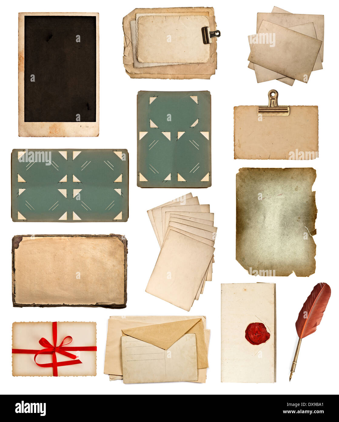 set of various old paper sheets. vintage photo album and book pages ...