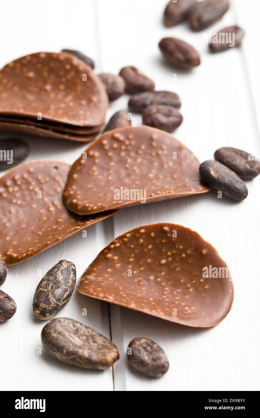 the chocolate chips with cocoa beans Stock Photo - Alamy