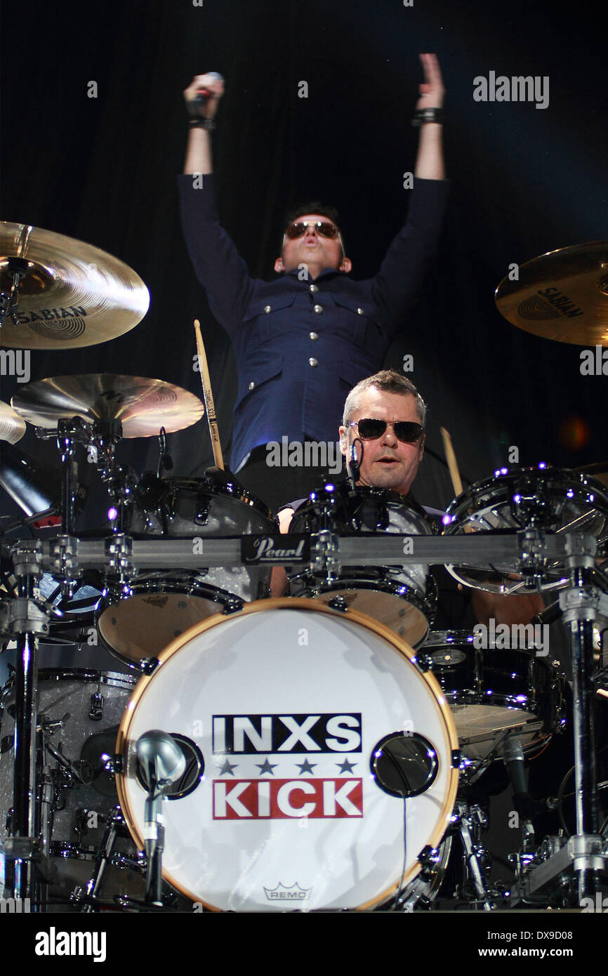 Ciaran Gribbin and Jon Farriss INXS performing live at Perth Arena. It ...