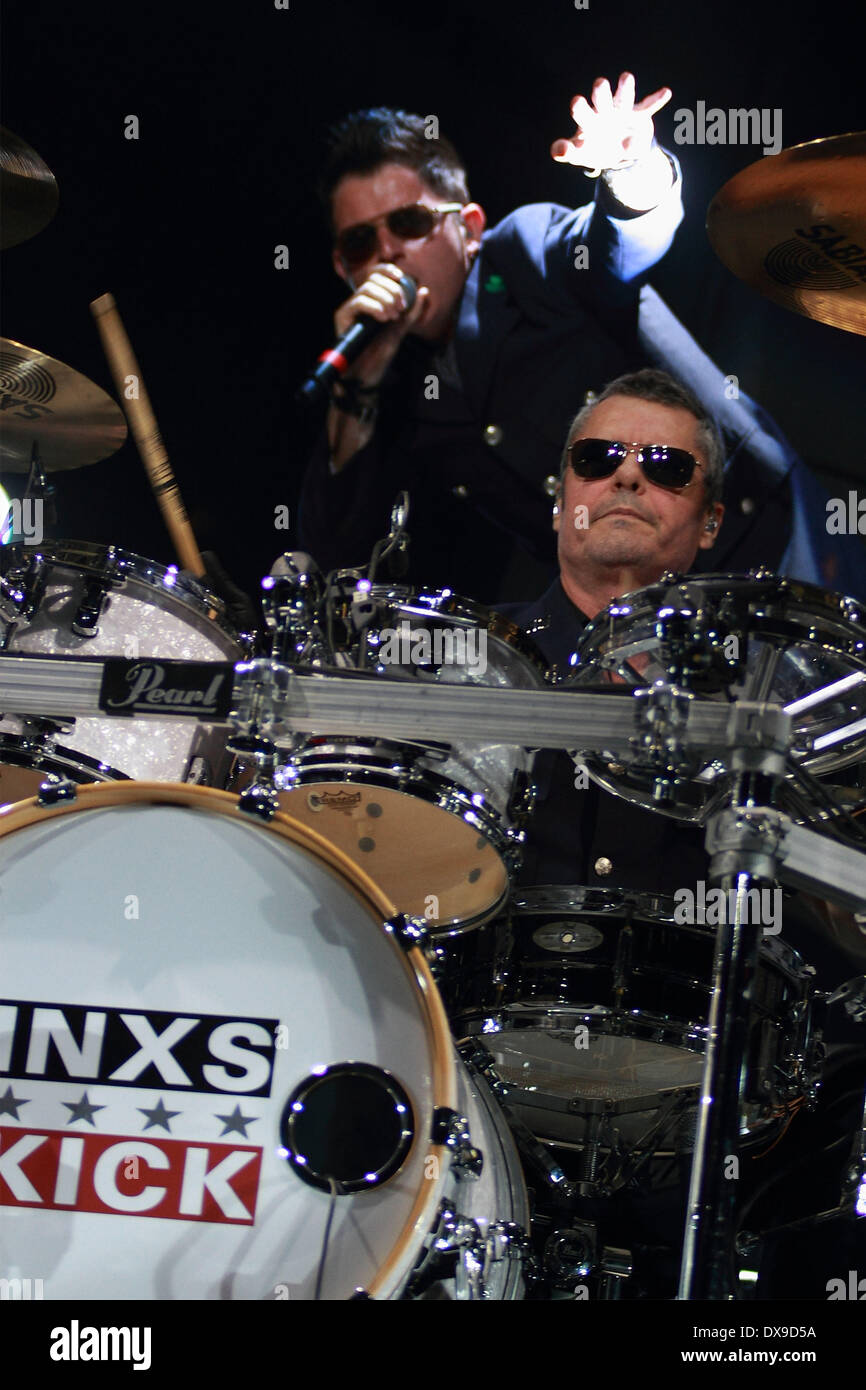 Ciaran Gribbin and Jon Farriss INXS performing live at Perth Arena. It ...