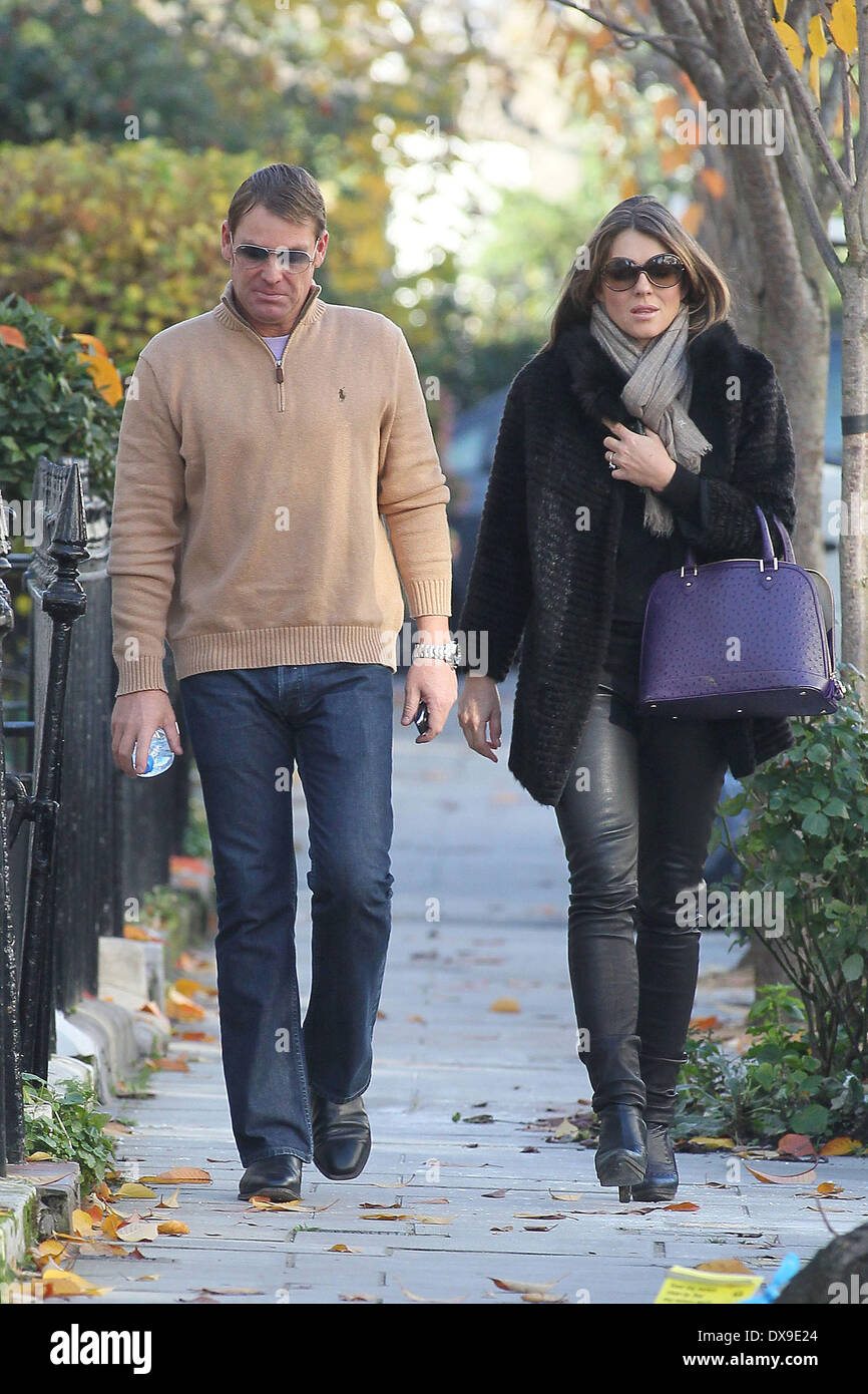Shane Warne and Liz Hurley aka Elizabeth Hurley out and about in London ...