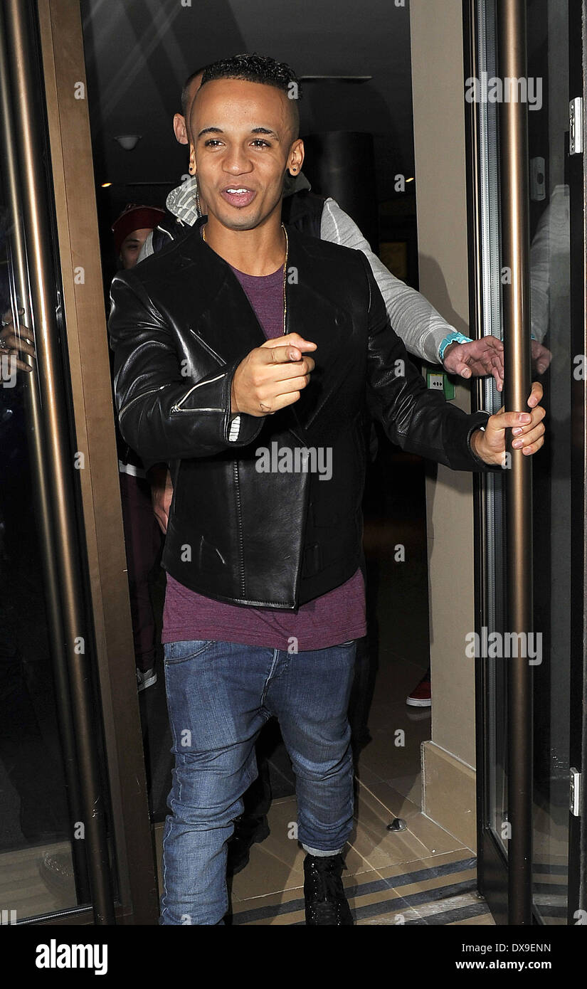 JLS boyband member Aston Merrygold leaves his hotel sporting a new ...