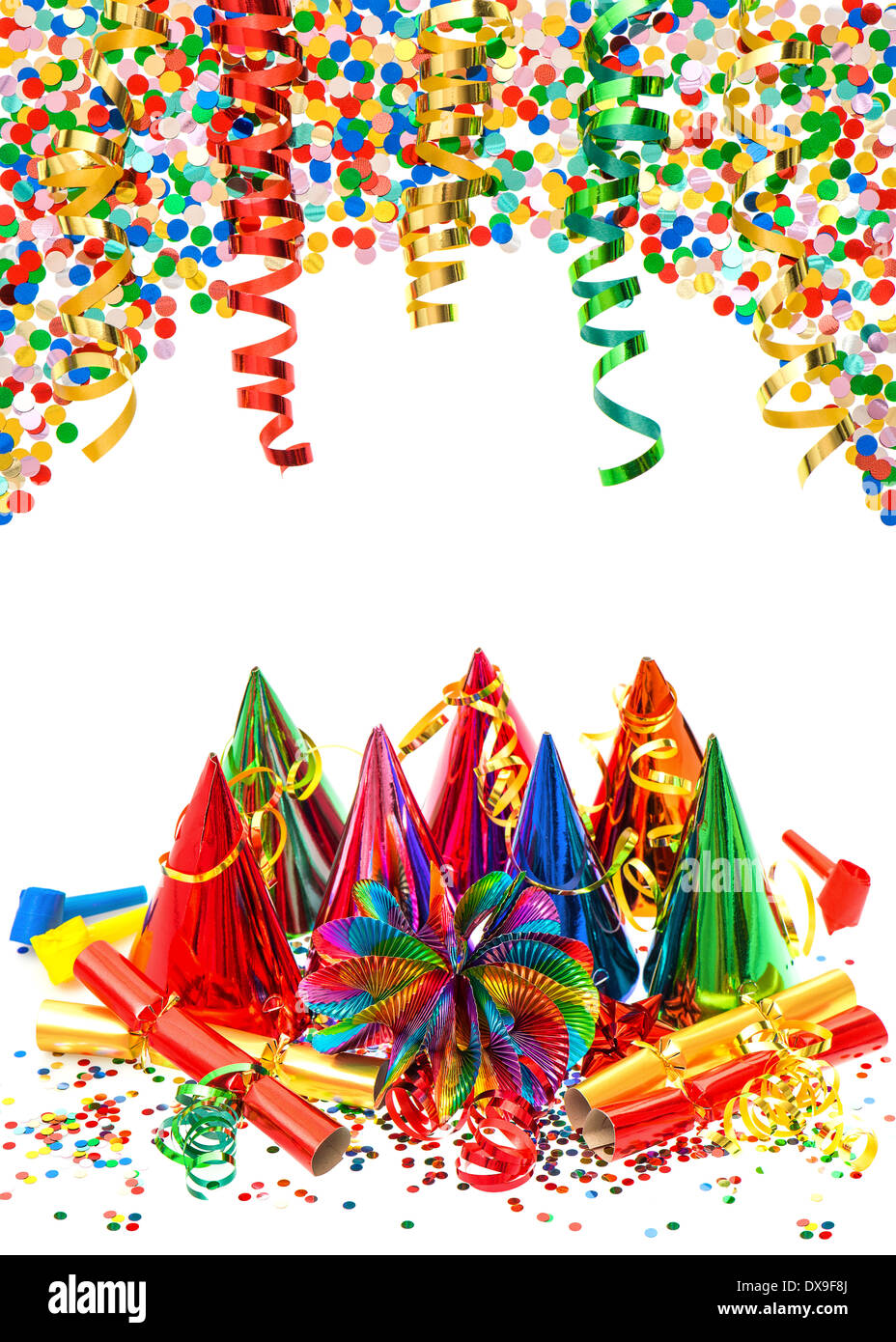 colorful birthday party decoration. multicolored garlands, streamer ...