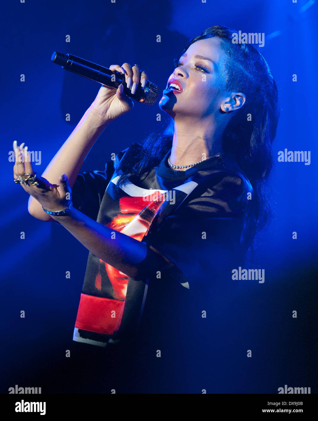 Rihanna performing live as part of her '777 tour' at Le Trianon ...