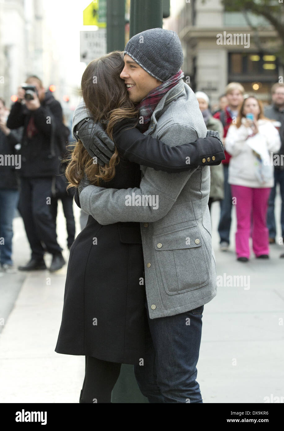 Lea Michele and Dean Geyer Cast members of 'Glee' film outside the New ...