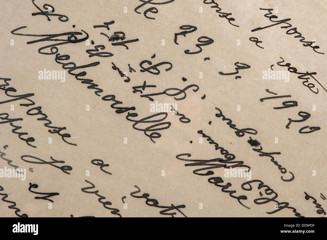 vintage handwriting with a text in undefined language. grunge paper ...