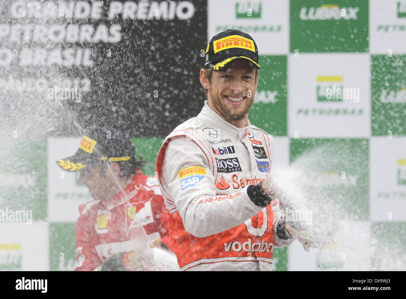 Jenson Button on the podium at the Brazilian Formula 1 Grand Prix at ...