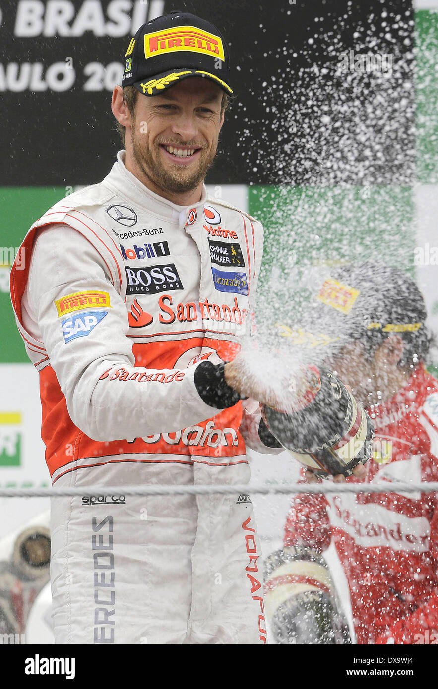 Jenson Button on the podium at the Brazilian Formula 1 Grand Prix at ...