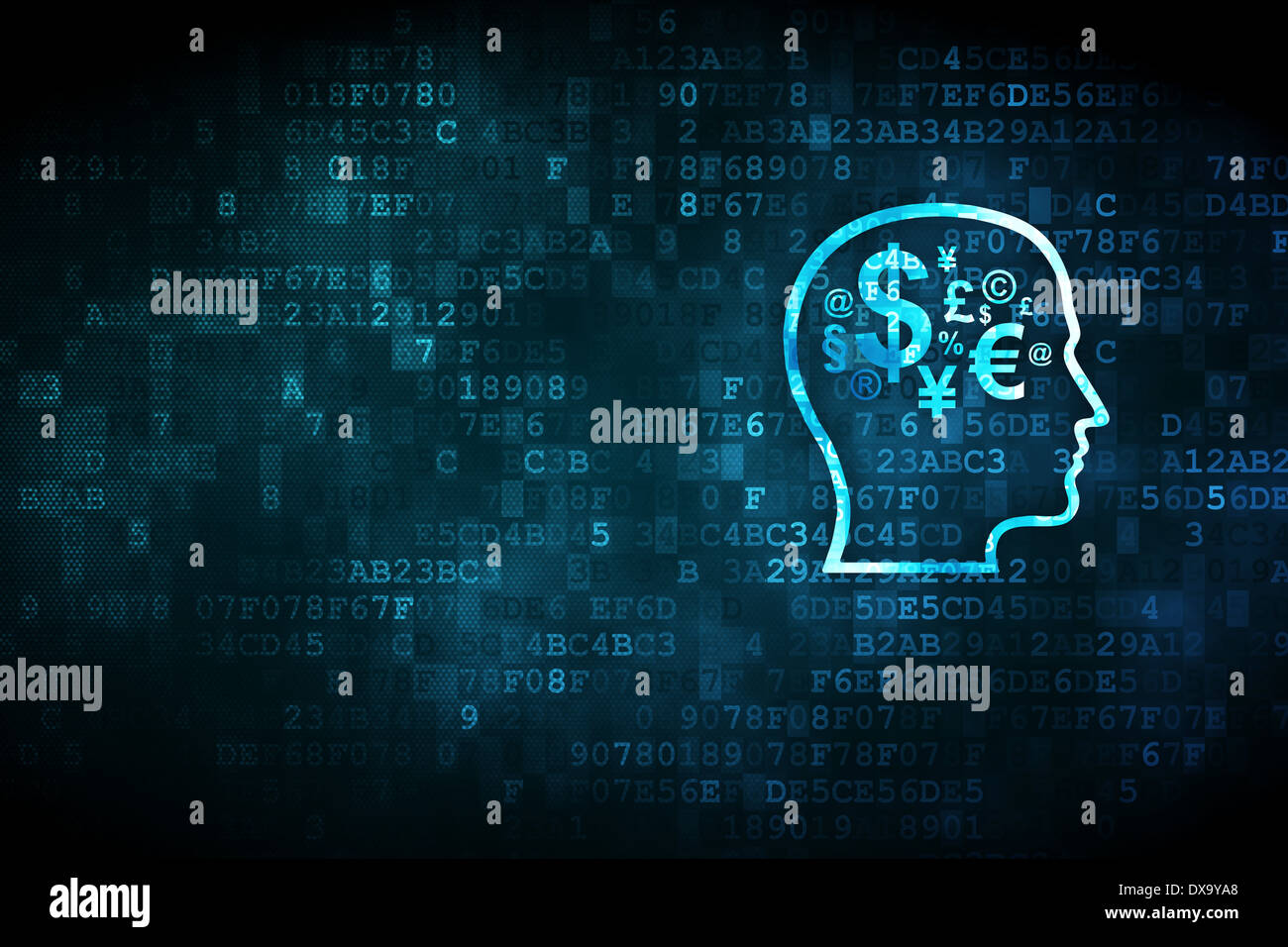 Finance concept: Head With Finance Symbol on digital background Stock ...