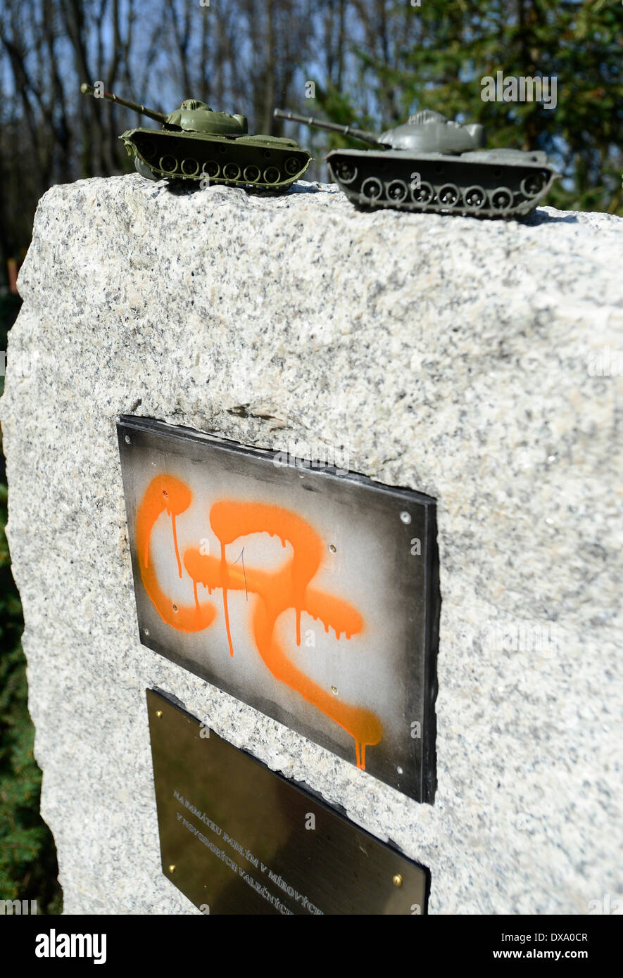 Prague, Czech Republic. 21st Mar, 2014. The inscription celebrating the ...