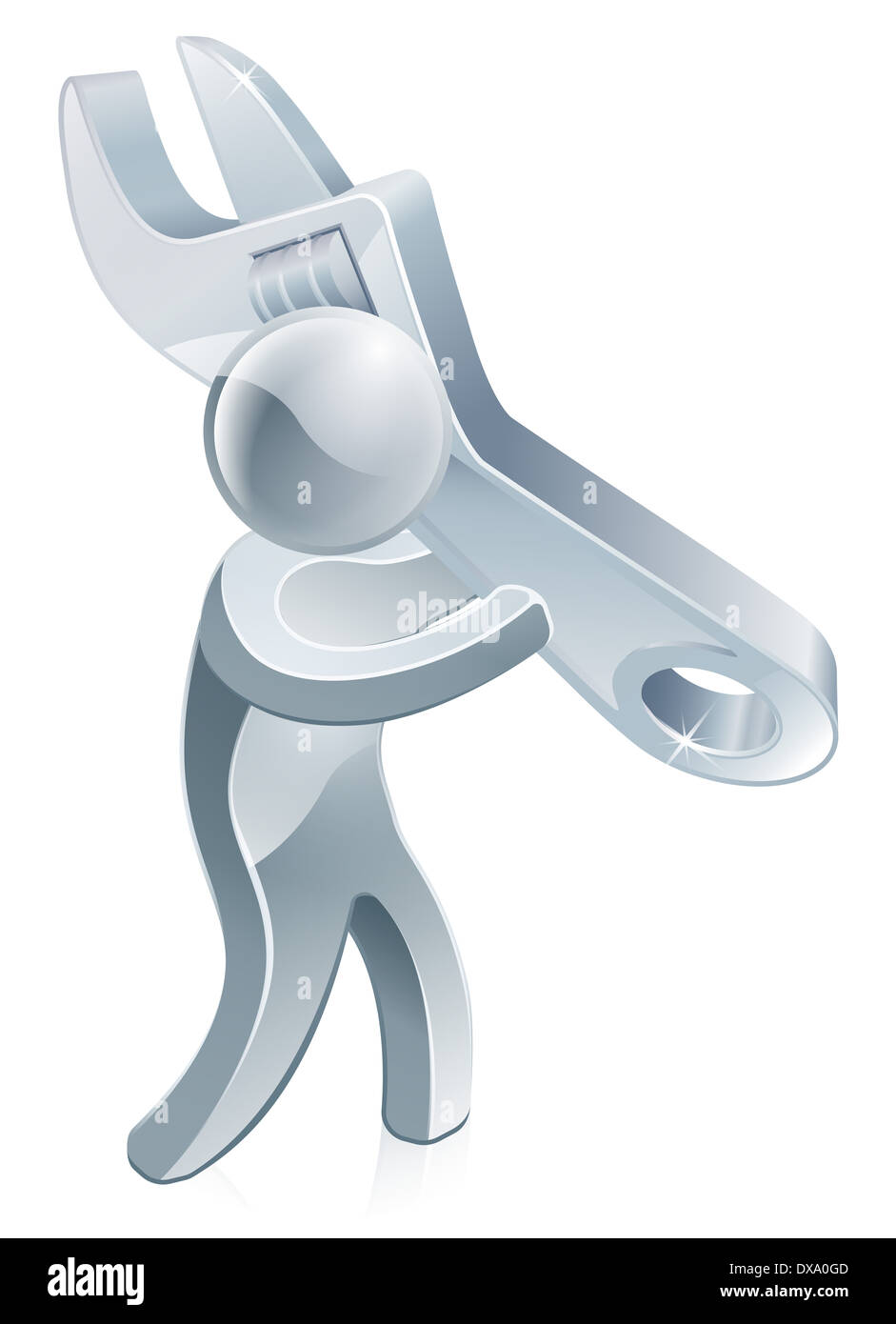 An illustration of a silver mascot man with a giant wrench Stock Photo ...