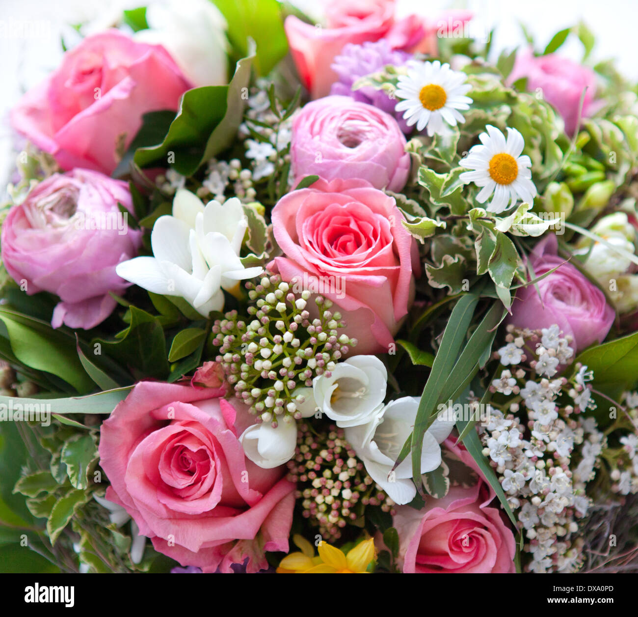 colorful spring flowers bouquet. pink roses Stock Photo - Alamy