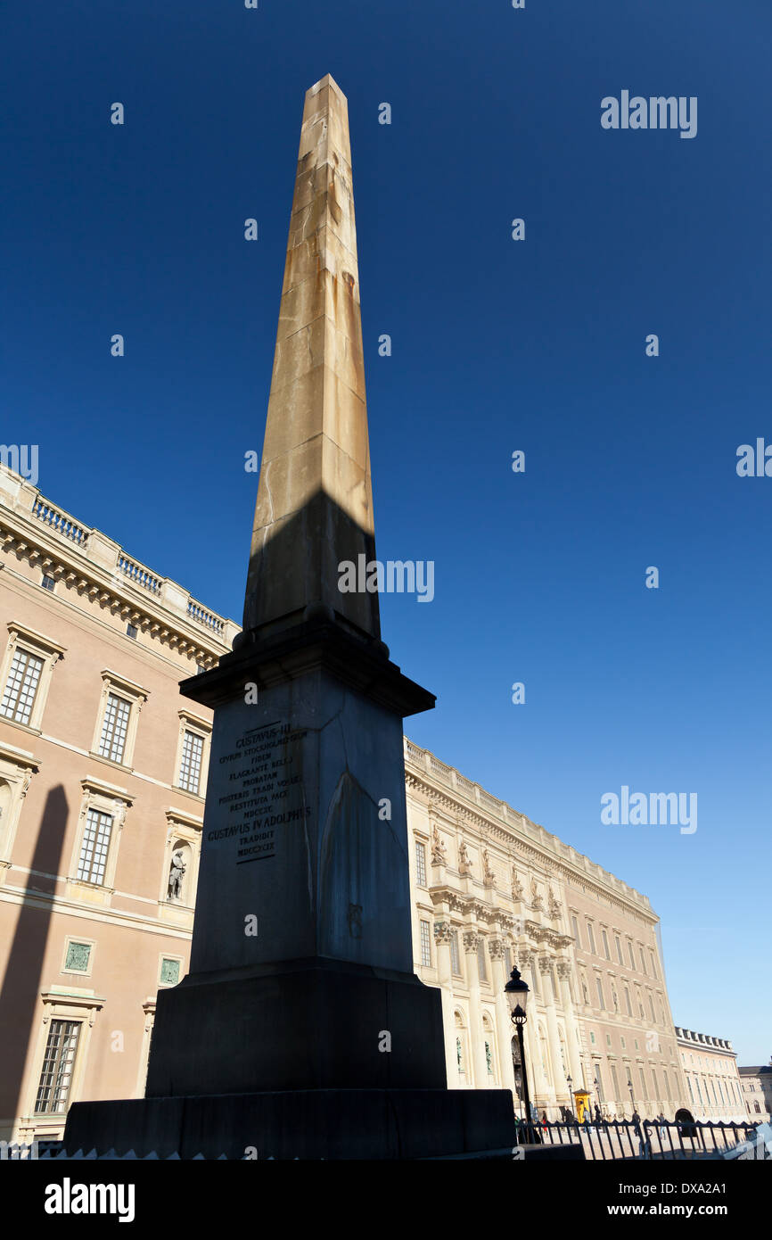 Stockholm, Sweden - Obelisk at Slottsbacken at the Kungliga Slottet ...
