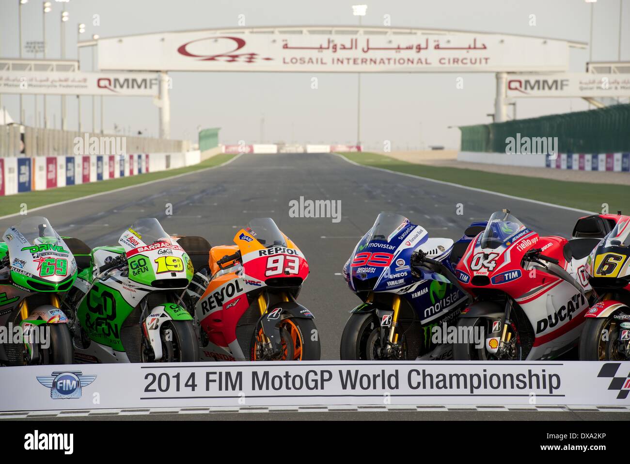 Losail Circuit, Qatar. 20th March 2014. MotoGP bikes of defending ...
