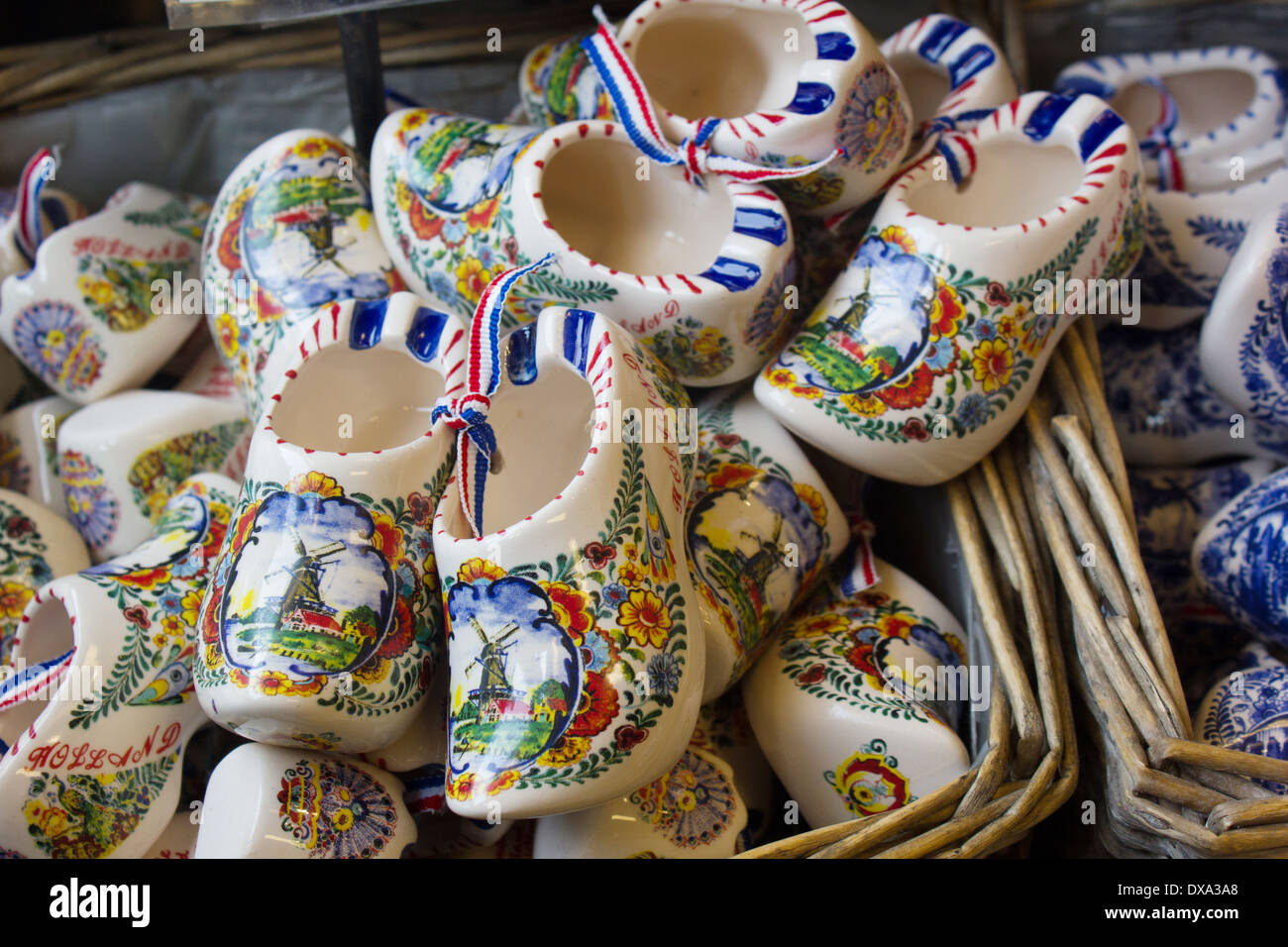 brightly coloured ceramic souvenir Dutch clogs for sale Stock Photo - Alamy