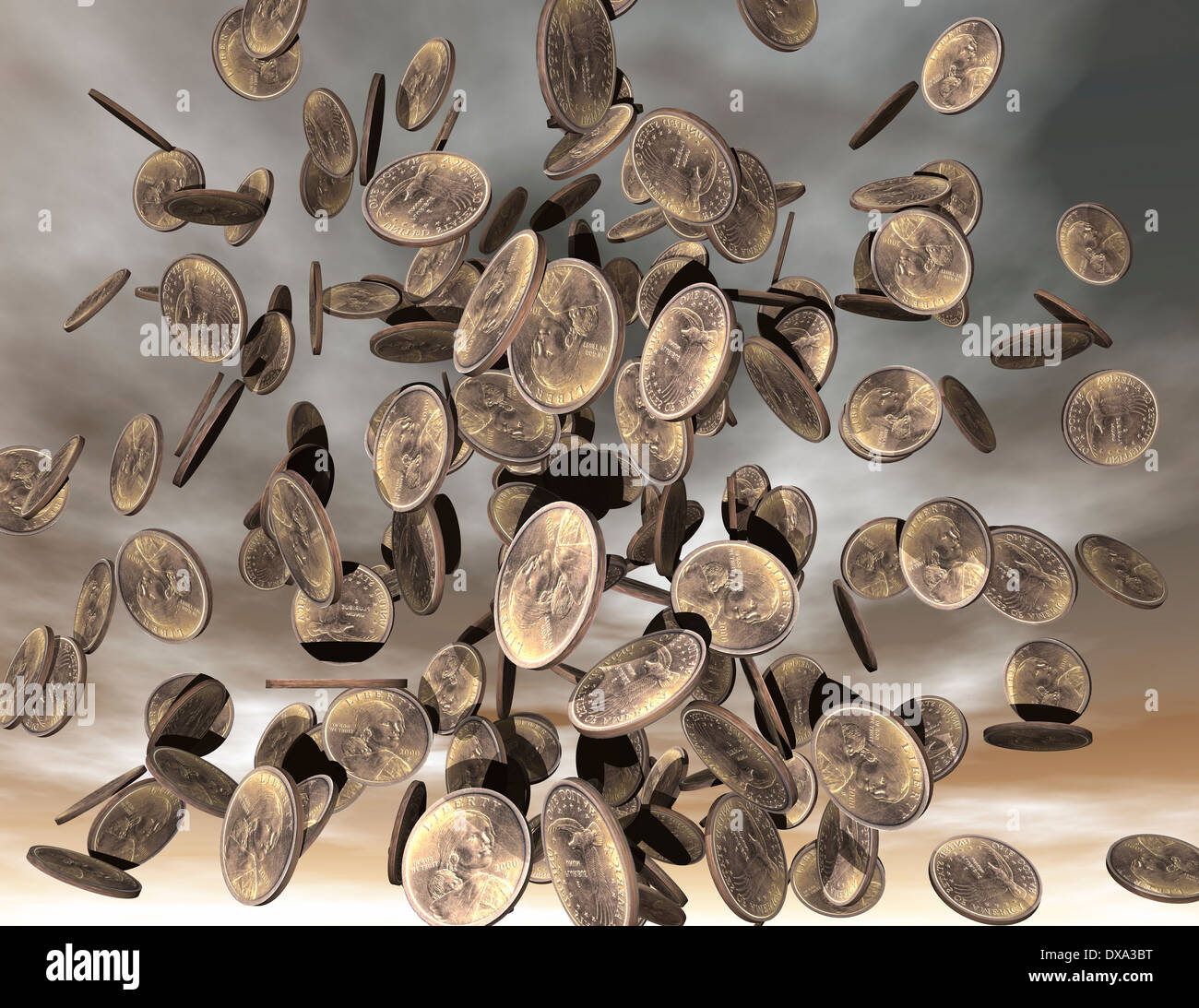 digital rendering of raining dollars Stock Photo - Alamy