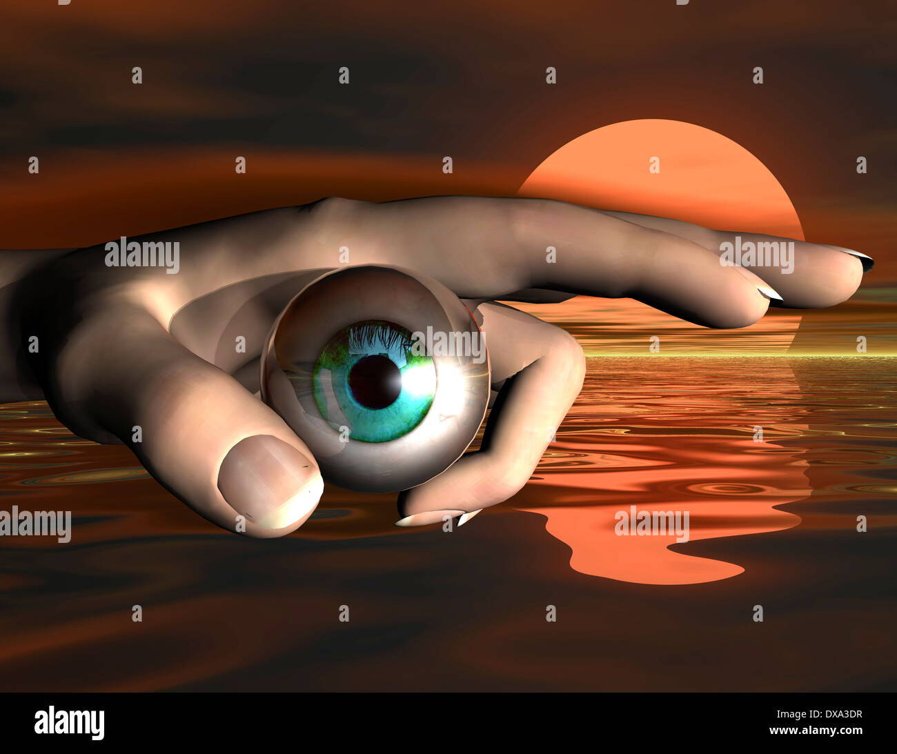 surrealistic composition of eye and hand Stock Photo - Alamy