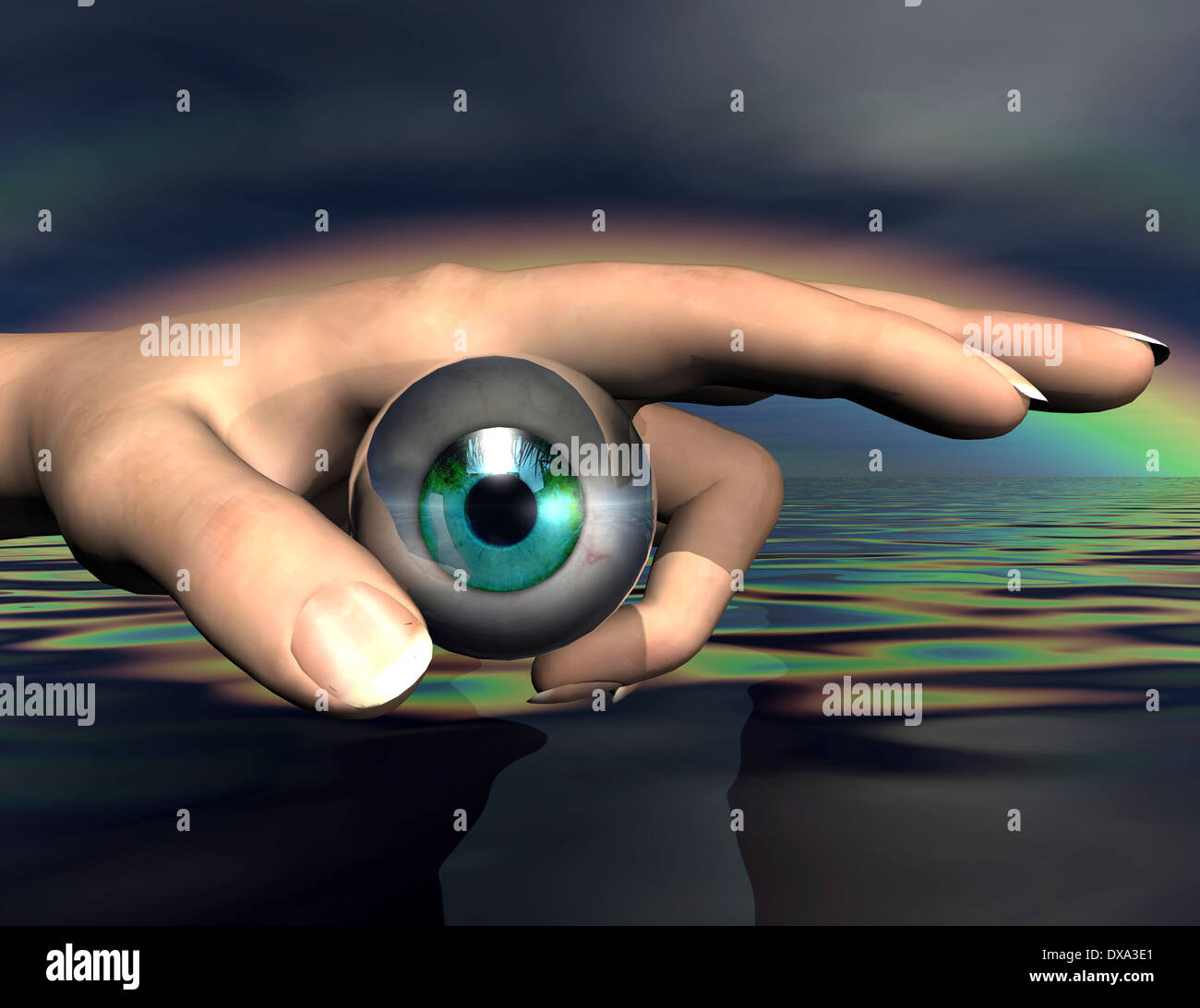 surrealistic composition of eye and hand Stock Photo - Alamy