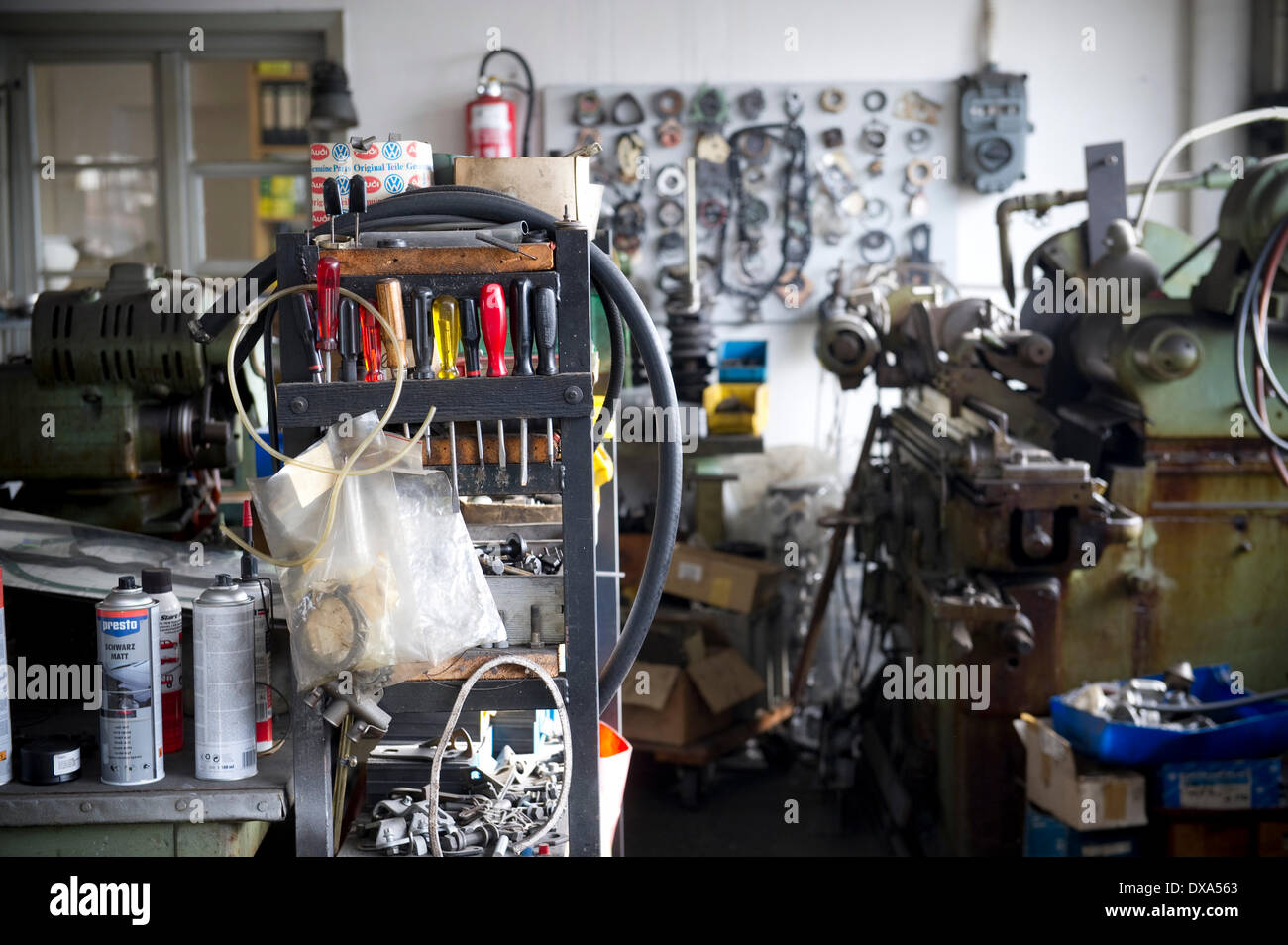 Car workshop, photographed on february 14th 2014 in Heidelberg Stock ...