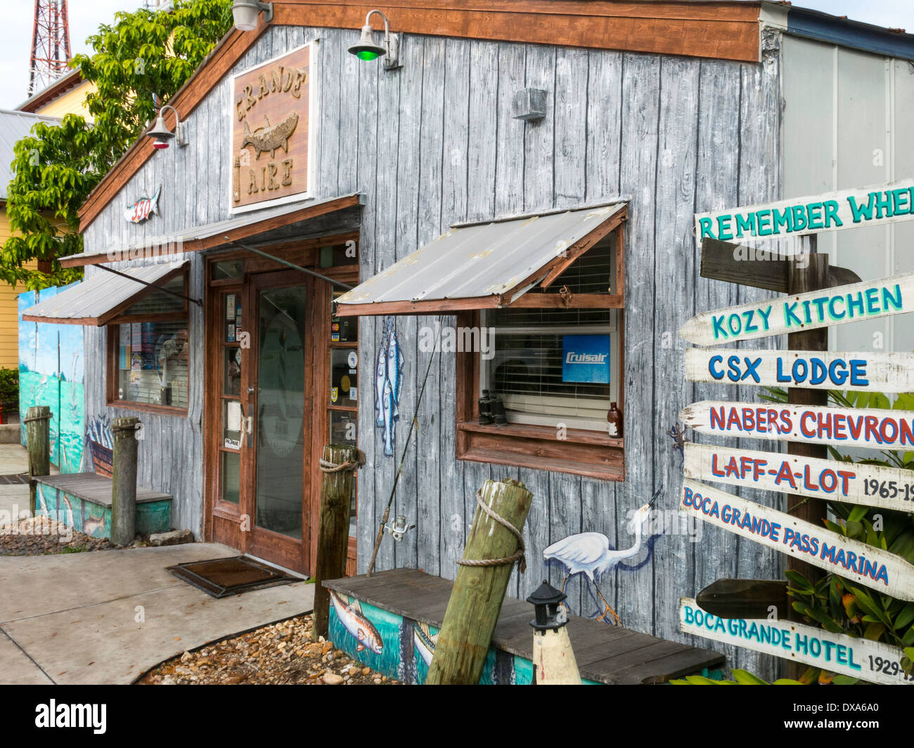 Weathered Wooden Building with Kitschy Humorous Directional Sign Post ...