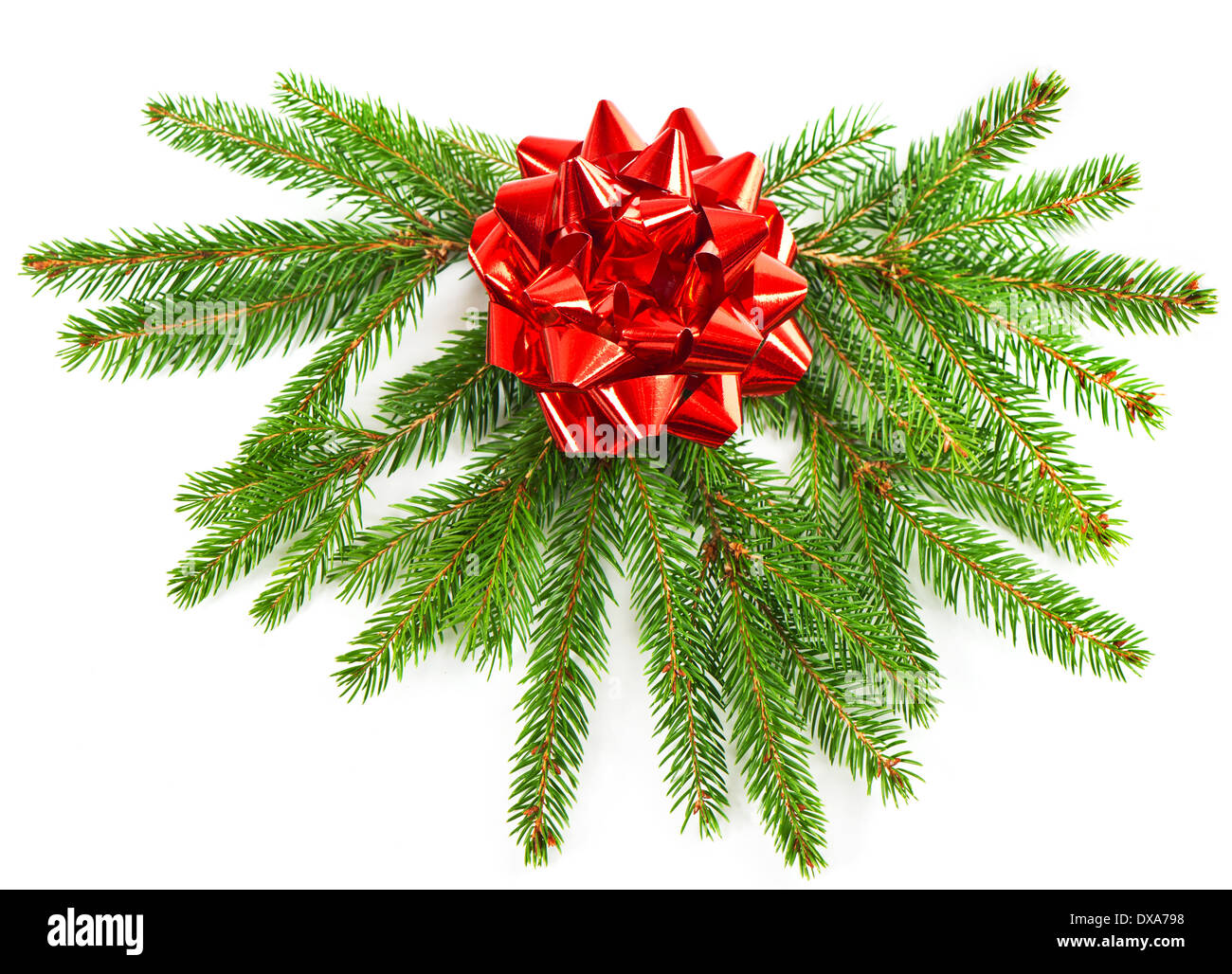 christmas tree branch with red ribbon. christmas decoration Stock Photo ...