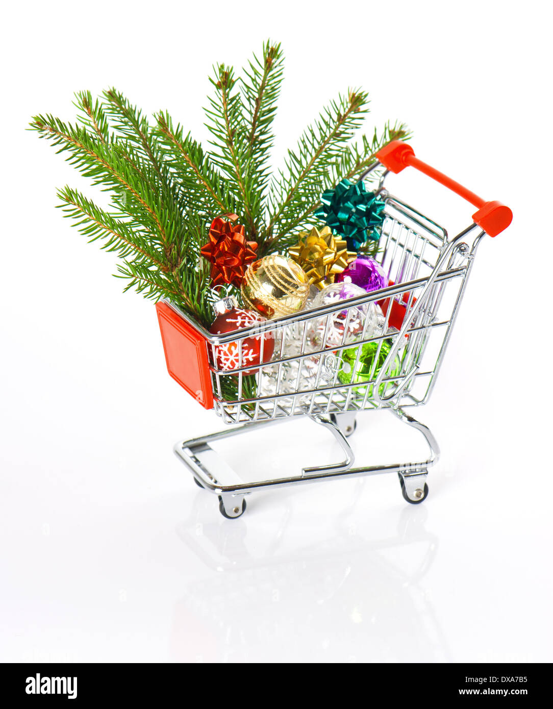 shopping cart with christmas tree decoration Stock Photo - Alamy