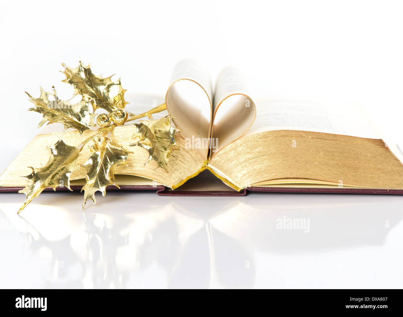 vintage open book with golden pages Stock Photo - Alamy