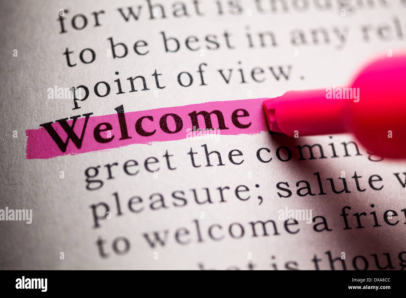 Fake Dictionary, definition of the word welcome Stock Photo - Alamy